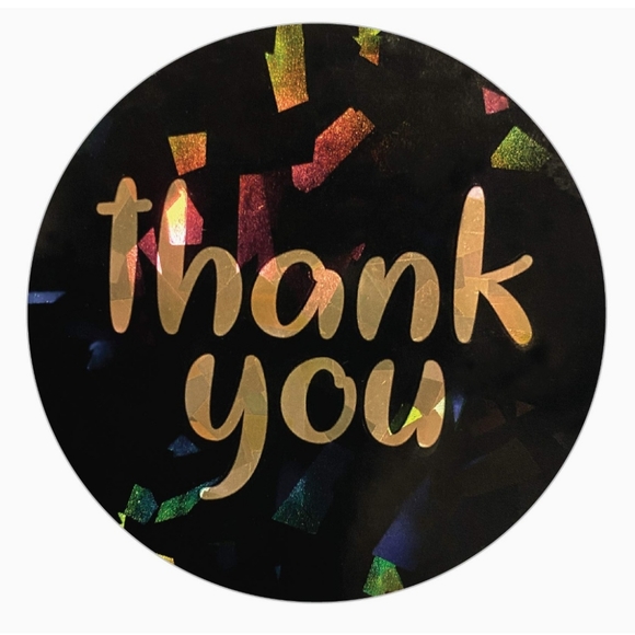 Office | 10 Thank You Stickers Black And Gold Holographic Metallic ...